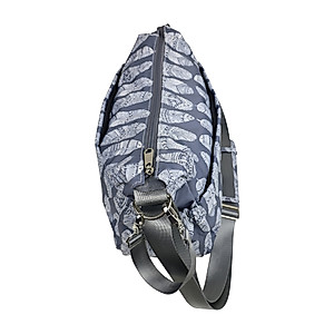 Diaper Bag Purse & matching Changing Pad in Premium Gray Nylon w/ 11 Pockets Insulated for Baby Bottles Silver Tone Hardware Perfect Spacious Crossbody Hobo Bags for Moms Grey Feathers Stroller Straps