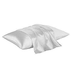 Silk Satin Pillowcases for Hair - BPC Bed Pillow Cases Standard Size Set of 2 for Hair and Skin, Satin Pillowcase 20x26 inches, Pillow Covers with Envelope Closure, Breathable, Skin-Friendly(White)