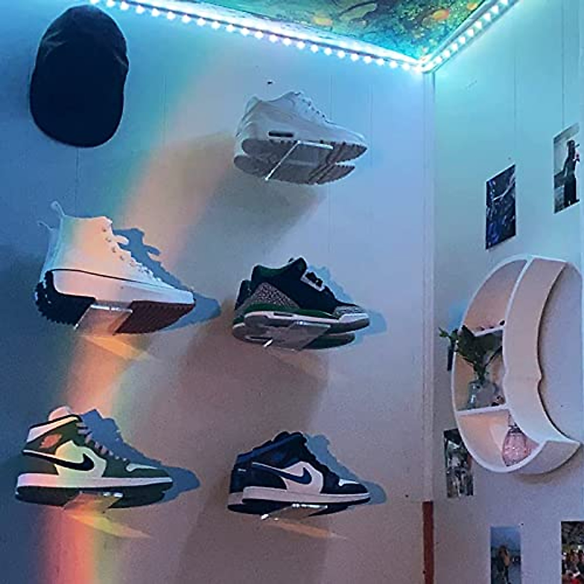 STAHMFOVER 6-Pack Large Floating Shoe Shelves to Display Collectible Shoes and Sneakers, Clear Shoe Storage Shelf Wall Mounted
