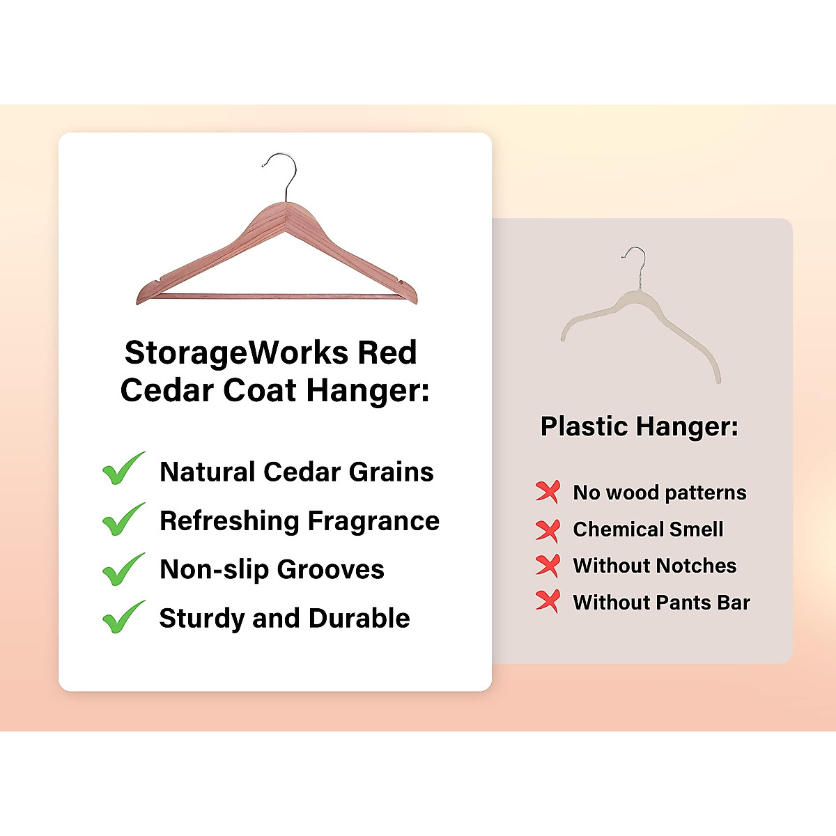 StorageWorks Coat Hanger, Cedar Wood Clothes Hanger, Natural Wood Hangers for Shirts, Jackets, Pants, Coats, Suits, Sweaters, 20 Pack