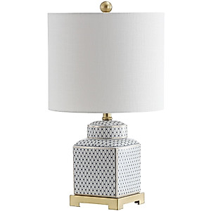 JONATHAN Y JYL3043A Cleo 21.5" Ceramic/Metal Ginger Jar LED Table Lamp Contemporary,Transitional for Bedroom, Living Room, Office, College Dorm, Coffee Table, Bookcase, White/Navy