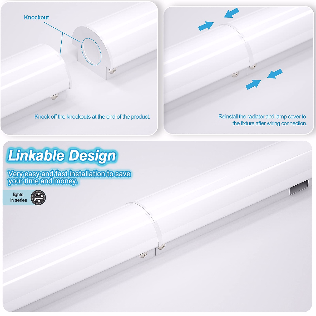 AntLux 8FT LED Shop Light, 110W LED Strip Light [6-lamp F32T8 Fluorescent Equiv.], Compact Commercial 8 Foot Ceiling Light Fixture for Warehouse, 12000LM, 5000K, Energy Saving up to 4000W / 5Y, 1 Pack