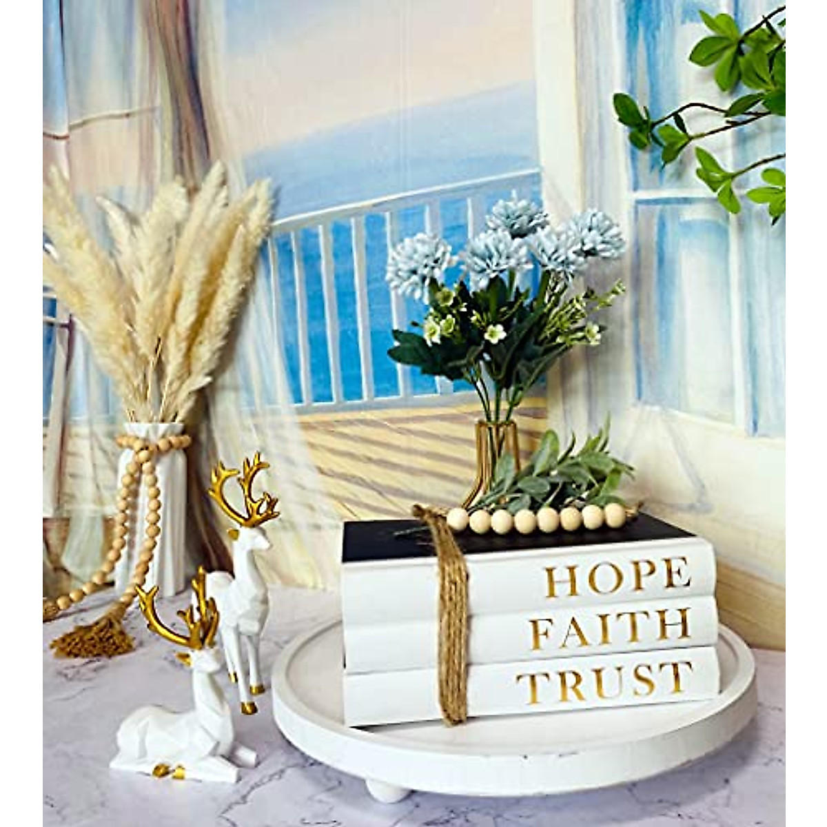 Decorative Hardcover Quote Books,Black and White Decoration Books, Farmhouse Stacked Books ,HOPE | FAITH | TRUST (Set of 3) Stacked Books for Decorating Coffee Tables and Bookshelf