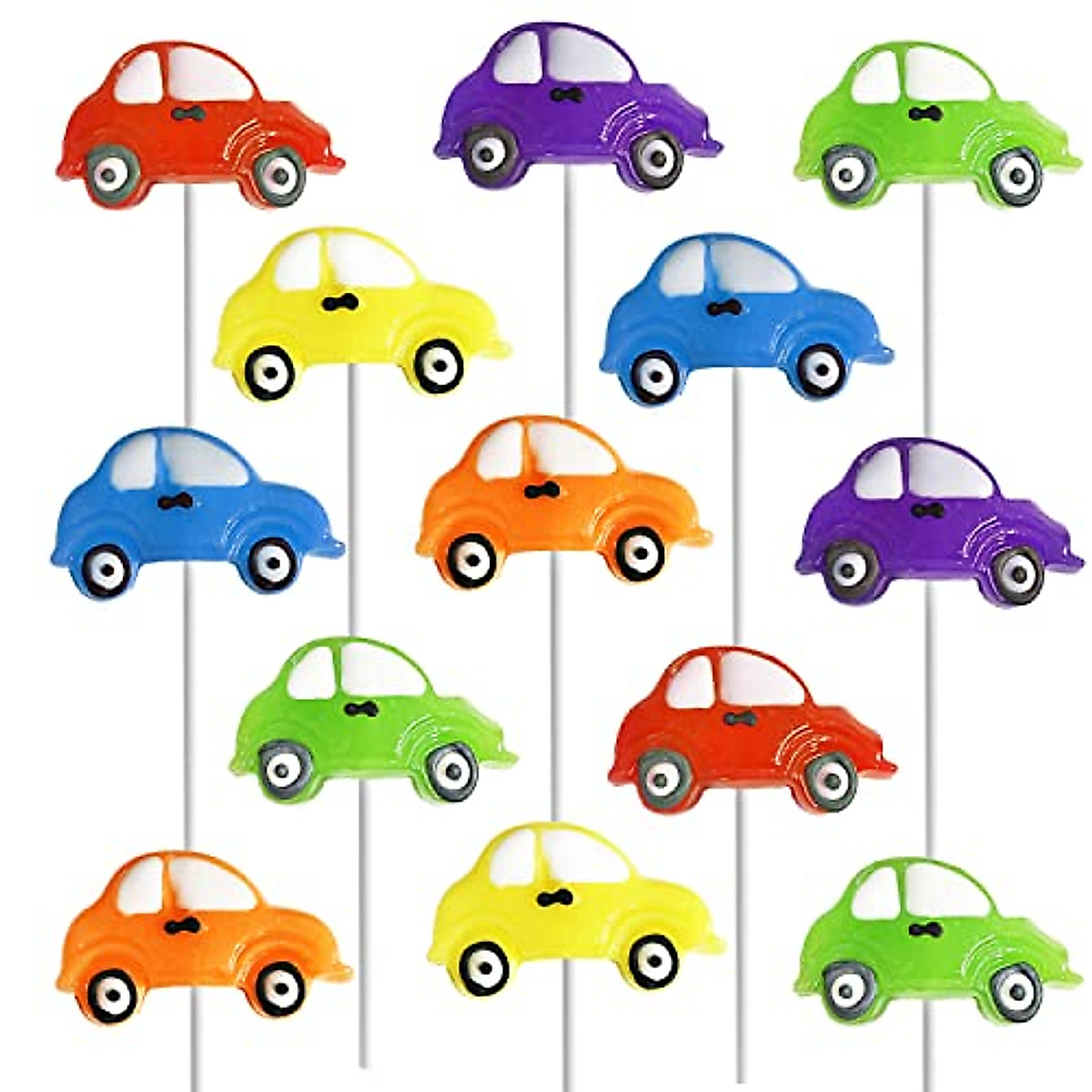 Car Lollipops Suckers, Fat-Free, Great for Birthday Parties, Events, and Goody Bag Fillers, Party Favors, Individually Wrapped Pops (12-Pack)