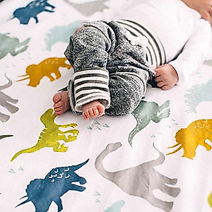 Little Unicorn Dino Friends Fitted Crib Sheet | 100% Cotton Muslin | Super Soft | Sized for Standard Baby Crib & Toddler Mattress | Machine Washable | 52” x 28” x 9”