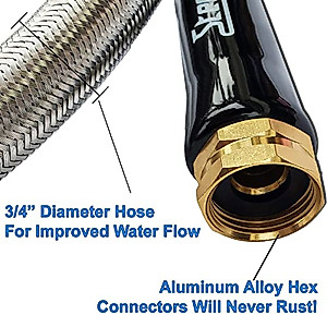 SteelFlex 3/4 Inch Female to Female Hose Adapter – Heavy Duty Stainless Steel Braided High Pressure For Garden Reel, RV and Washing Machine (3 Foot Length)