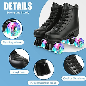 Gets Womens Roller Skates Light Up Wheels, Artificial Leather Adjustable Double Row 4 Wheels Roller Skates Shiny Skates for Teens,Adult (Flash Wheel,42-US: 9.5)