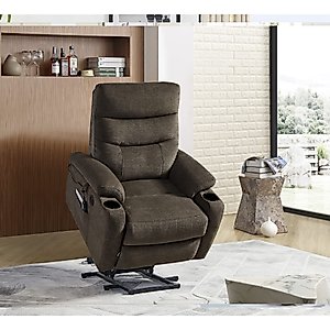 POCIYIHOME 35.5" Electric Power Lift Recliner Chair Sofa with 8 Vibrating Massage 1 Lumbar Heating Point for Elderly, 2 Side Pockets, Cup Holders, USB Ports, High-Tech Seat for Home (Dark Brown)