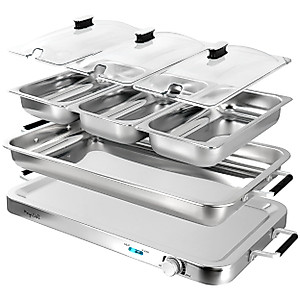 MegaChef 3-in-1 Electric Chaffing Buffet Server and Warming Tray with Triple 2.63 Quart Trays and 8.6 Quart Baking Pan