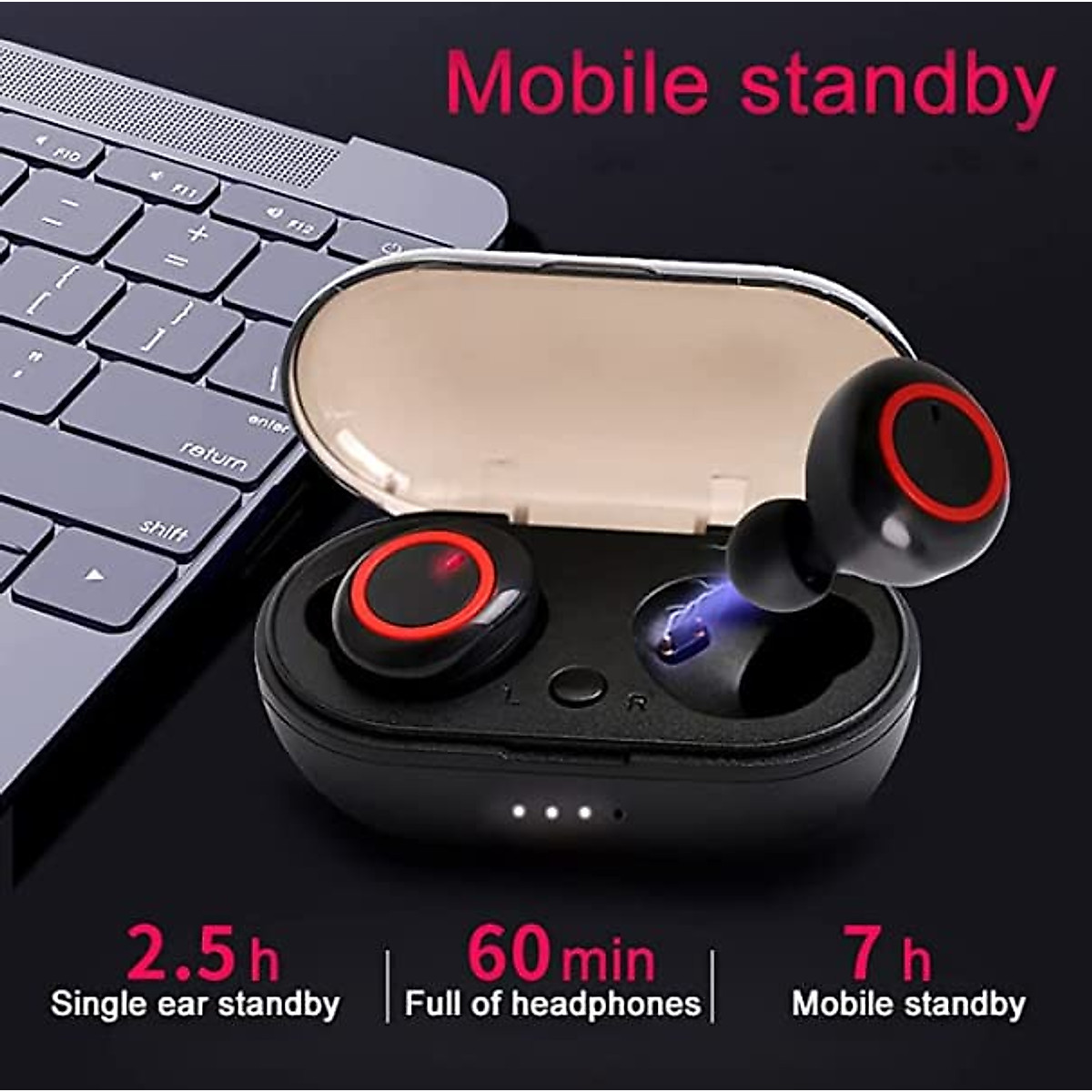 Y50 Bluetooth 5.2 Wireless Earbuds with Wireless Charging Case IPX8 Waterproof Stereo Headphones in Ear Built in Black