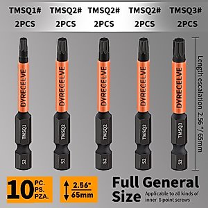 10-Pack 8 Point Star Bit - Professional 8 Point Torx Bit (Magnetic Heads & Hex Shank) - Double Square Bit Set Made of Premium S2 Alloy Steel - 8 Point Star Bit for Trailer - Sizes #1, #2 and #3