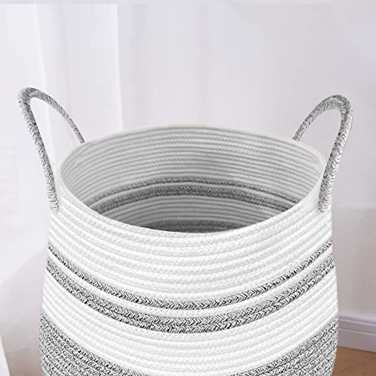 Large Laundry Hamper, Woven Rope Laundry Basket, 105L Blankets Storage Basket with Heavy Duty Handles for Clothes and Toys in Bedroom, Nursery Room, Bathroom
