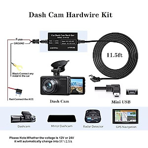 ATYFUER Dash Cam Hardwire Kit GPS Charger Cable GPS Navigator Charger Cable Mini USB Hard Wire Kit Dash Cam Power Cable for 12V Car and 24V Truck（11.5ft）