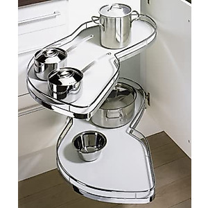 Lemans II Set 2-Shelf Lazy Susan with Soft-Close for Blind Base Corner Cabinets, Chrome and White (723 sq. Model 45, Tray Size: 15", Swings Left)