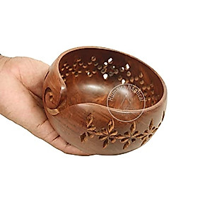 Humaira Nautical Rosewood Crafted Wooden Yarn Storage Bowl with Carved Holes & Drills | Knitting Crochet Accessories