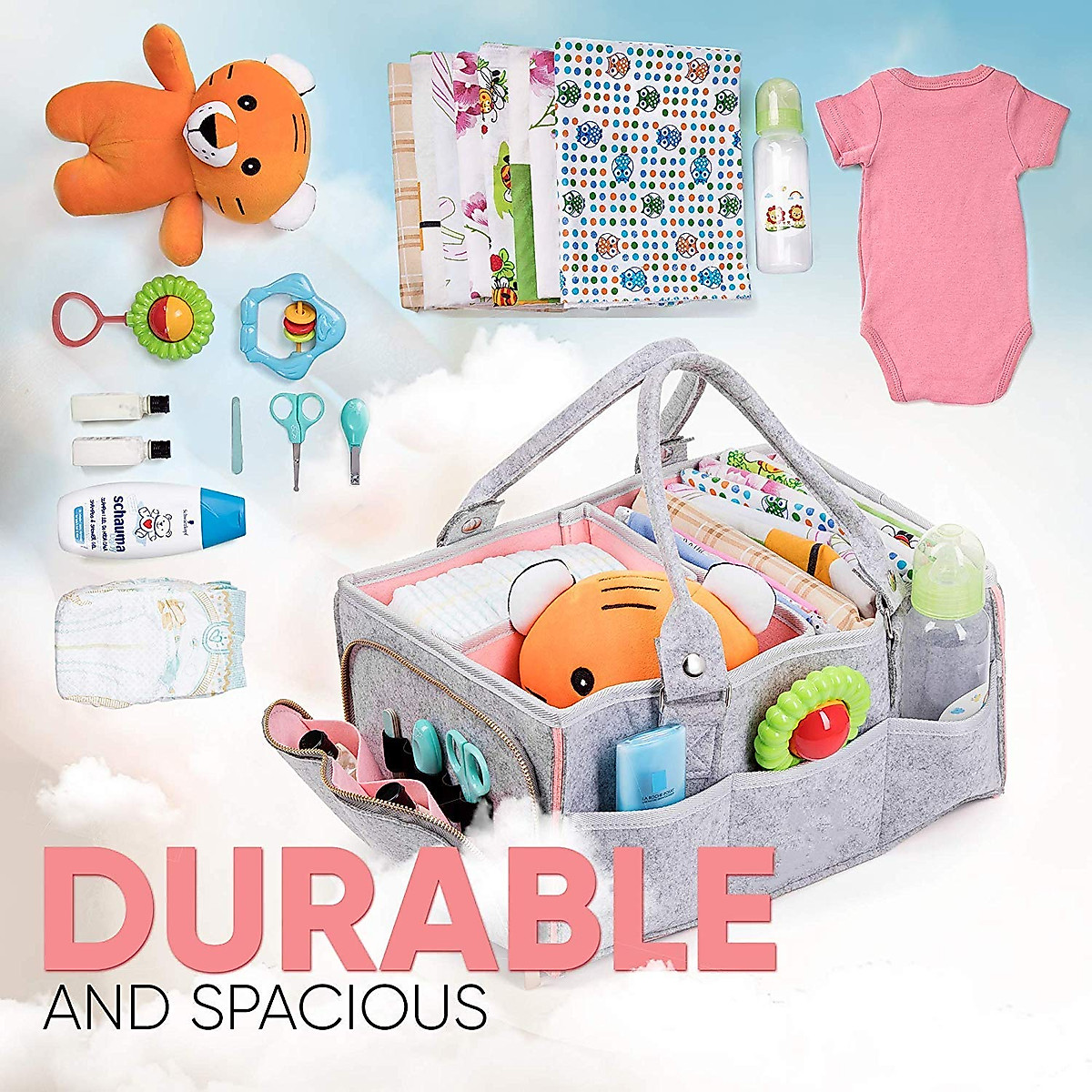 Printbeat Baby Diaper Caddy - Nursery Storage Bin and Car Organizer for Diapers and Baby Wipes and Feeding Bottles Shower Gift (Blue)