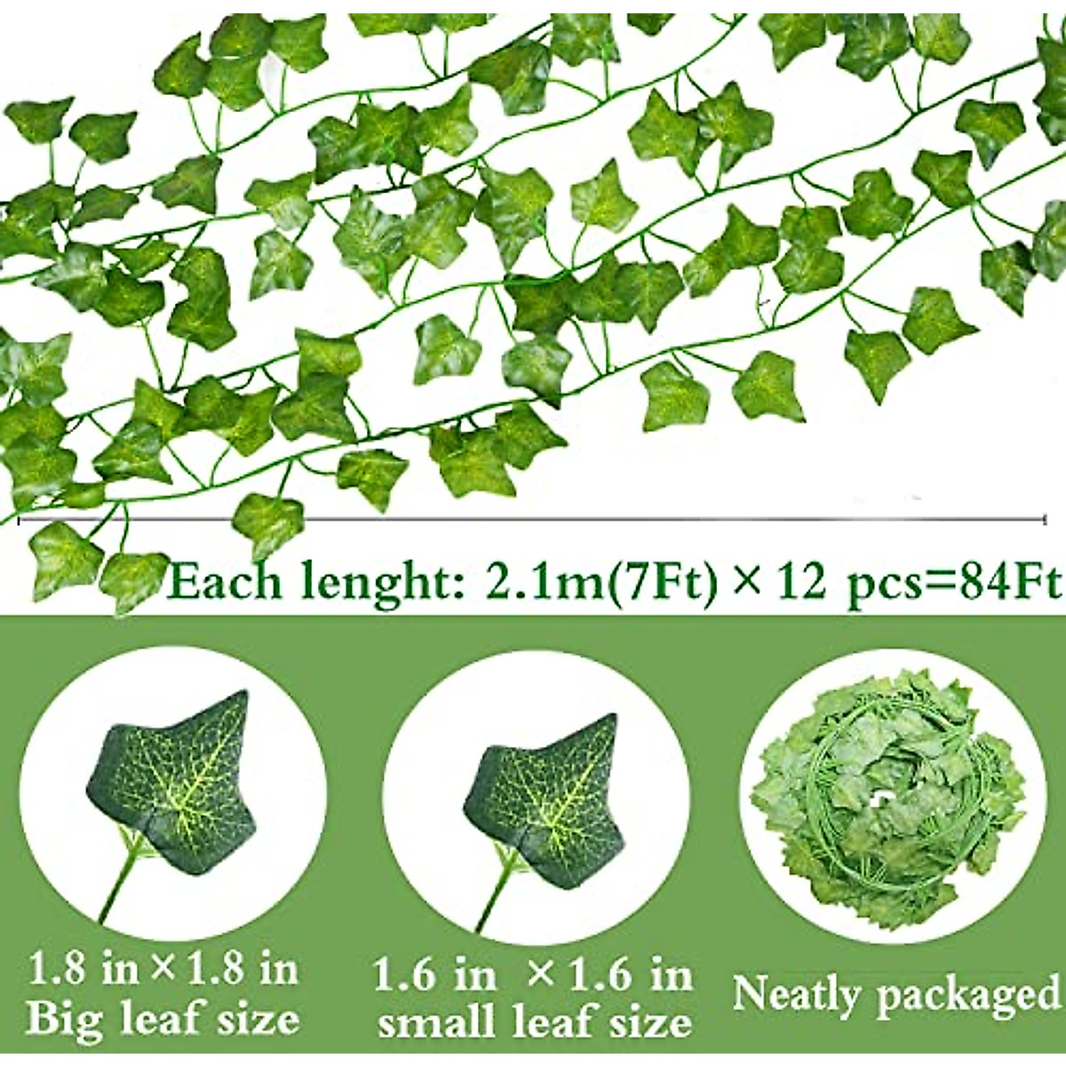 YAHUAA 12 Pack 84Ft Artificial Ivy Garland Fake Plants, Fake Ivy Leaves Greenery Garlands Hanging Plant Vine for Aesthetic Bedroom Garden Party Wedding Wall Room Christmas Decor