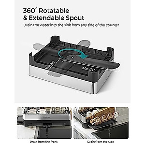 SONGMICS Dish Drying Rack, Stainless Steel Dish Rack with Rotatable Spout, Drainboard, Fingerprint-Resistant Dish Drainers for Kitchen Counter, 12.5 x 22.5 in, Silver and Black UKCS030B01
