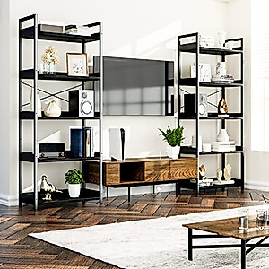 APPOLYN 5 Tier Bookshelf with 2 Hooks, Tall Bookcase, Modern Book Shelves Organizer, Bookshelves for Bedroom, Living Room and Home Office, Black