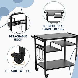 RAXSINYER 20"x 32" Three-Shelf Movable Outdoor Dining Cart Table, Multifunctional Food Prep Table, Outdoor Grill Table with Wheels