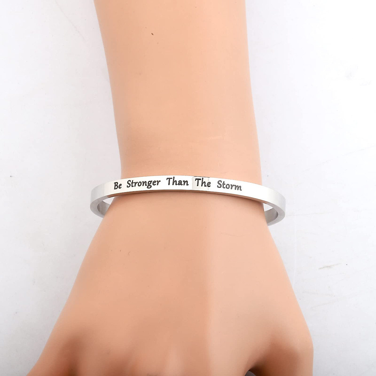 FEELMEM Encouragement Recovery Gifts Be Stronger Than the Storm Cuff Bangle Bracelet Cancer Survivor Awareness Gift Motivational Jewelry (Be Stronger-cuff)