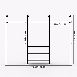 pamo industrial pipe clothing rack - PELLE - clothes rack for wardrobe, bedroom and as walk-in closet system. Sturdy clothing racks for hanging clothes I wall mounted heavy duty clothes rack