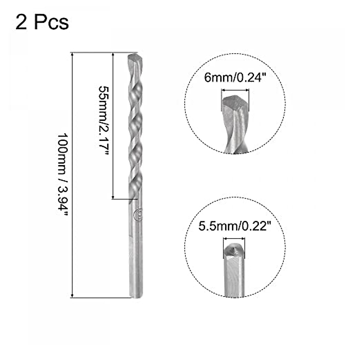 uxcell Masonry Drill Bit Cemented Carbide Spiral Rotary Tool, 6mm Cutting Dia 2 Pcs