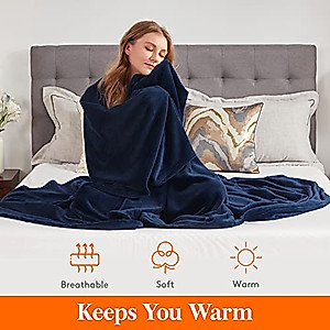 Lifewit Fleece Blanket Queen Size - Ultra Soft Throw Blanket - Fuzzy Warm Cozy Plush Reversible Microfiber Flannel Blanket for Sofa, Couch, Bed, Crib Stroller, Navy, 90" x 90"