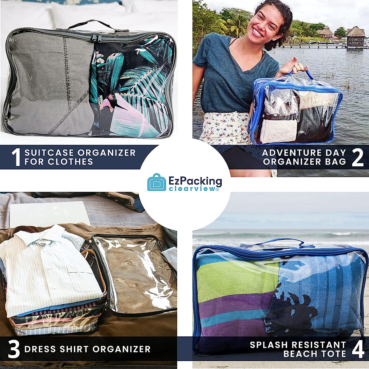 Large Clear Travel Packing Cube/See-Through PVC Organizer for Suitcase/Multipurpose Pouch w/Handle/Dress Shirts, Pants, Cashmere, Sweaters & Seasonal Linen Storage Protection (Turquoise)