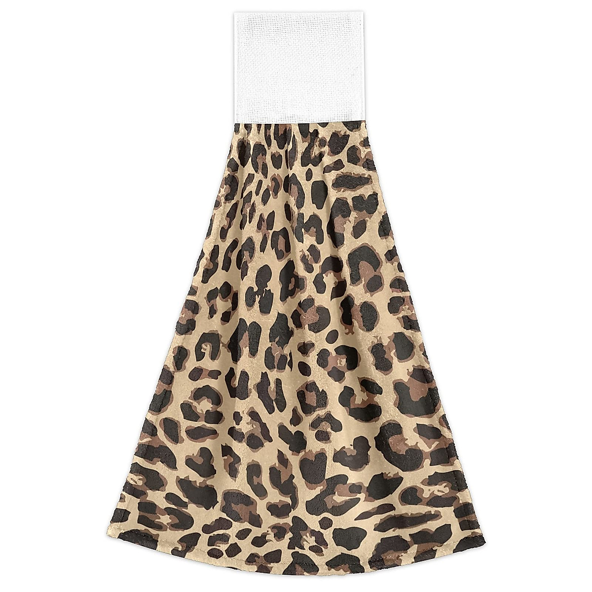 susiyo Brown Leopard Animal Print Hanging Kitchen Towels, 2 Pcs Tie Towel Dish Cloth with Loop for Kitchen Decor