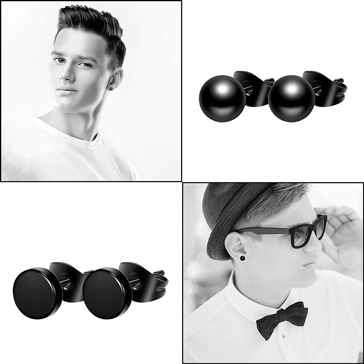 ONESING 17 Pairs Black Earrings for Men Black Stud Earrings Men Earrings Black Hoop Earrings Men Black Earrings for Men Womens Stainless Steel Jewelry Piercings