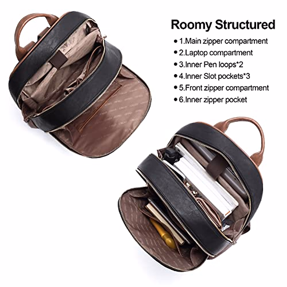 CLUCI Laptop Backpack for Women Leather 15.6 inch Computer Backpack Travel Vintage Large Bag White Black with Brown