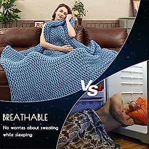 yescool Knitted Weighted Blanket for Adults (48"x72", Twin Size, 15Ibs) Cooling Weighted Blanket, Comfortable Soft Chunky Knit Heavy Blanket Washable Knit Decorative Blanket, No Beads, Blue