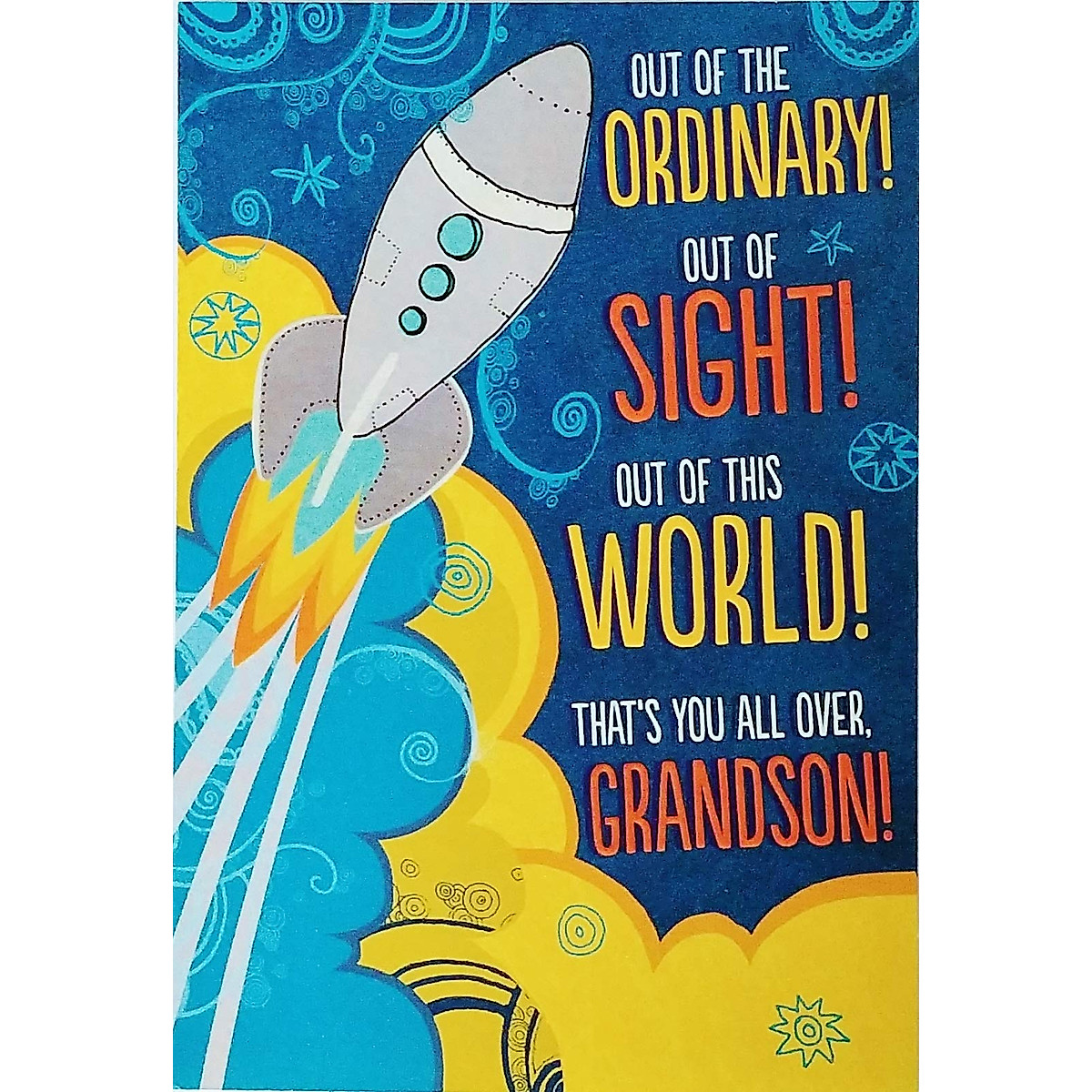 Greeting Card Out Of This World Happy Birthday Grandson Spaceship Outer Space UFO Astronaut Themed