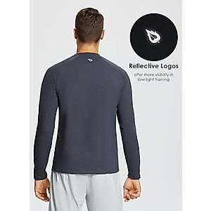 baleaf Men's Fleece Thermal Long Sleeve Shirt Cold Weather Workout Tops Moisture Wicking Running Shirt Dark Grey L