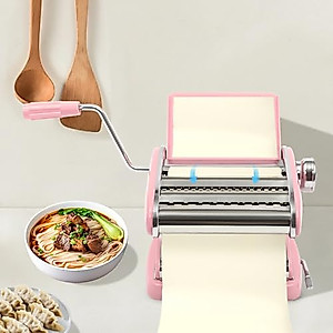 Pasta Maker Machine, Stainless Steel Manual with 6 Adjustable Thickness Settings for Home/Small Restaurants & Outdoor Camping (Pink)