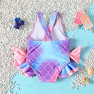 PATPAT Baby Girl Sleeveless Ruffle Swimwear Infant Girl Bow Mermaid Backless One-Piece Swimsuit Colorful 18-24 Months