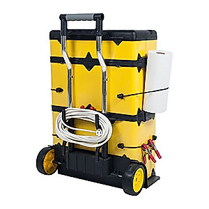 Stackable Rolling Tool Box Organizer with Telescopic Comfort Grip Handle – Mobile Upright Rigid Tool Chest with Wheels and Drawers by Stalwart