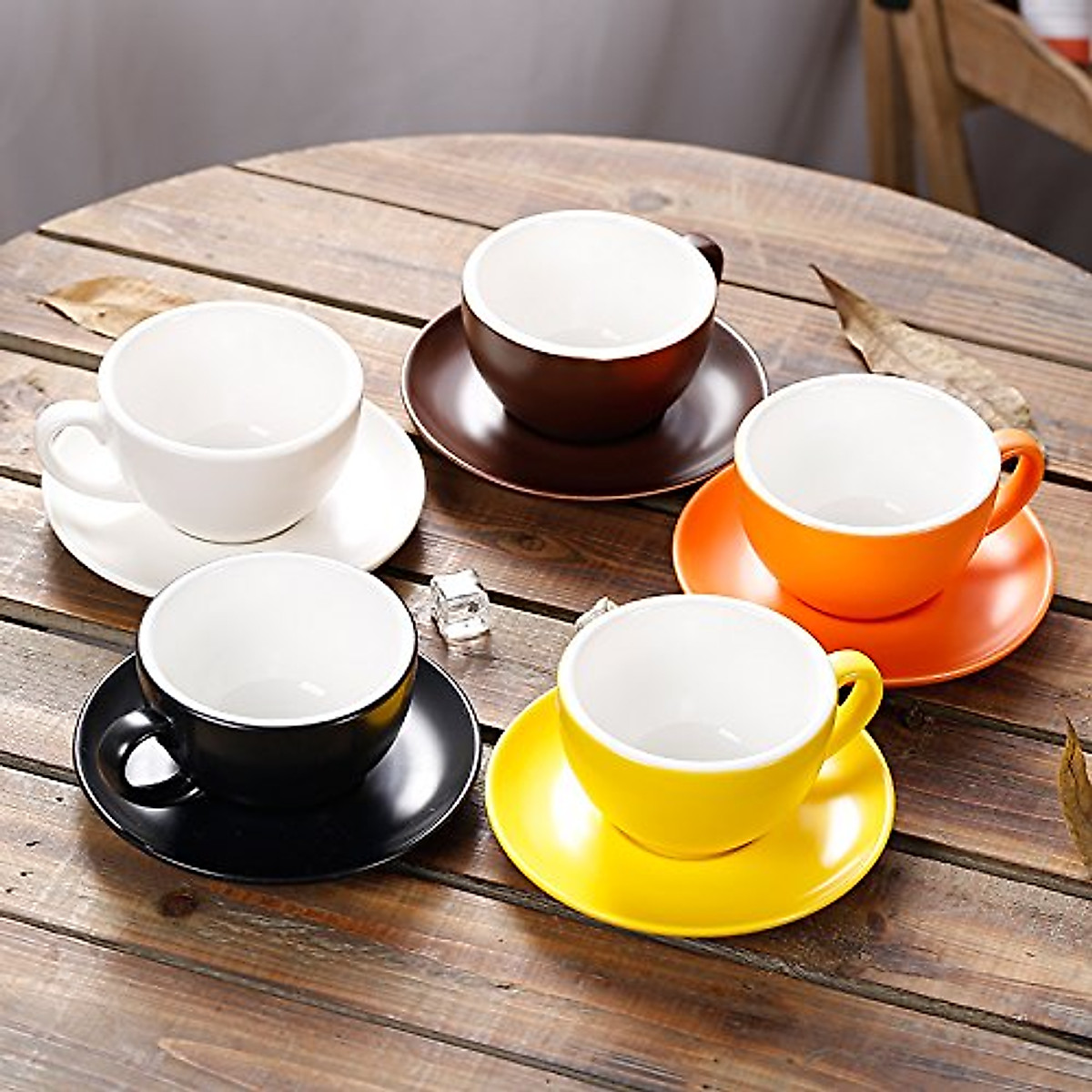 Coffeezone Cappuccino Barista Cup and Saucer Latte Art & Americano, New Bone China Coffee Shop Use (Glossy White, 8.5 oz)
