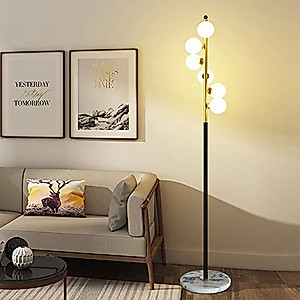 Hsyile Lighting KU300205 White Glass Shade and Marble Base Elegant Modern Creative Floor Lamp for Living Room,Bedroom,Office,6 Lights