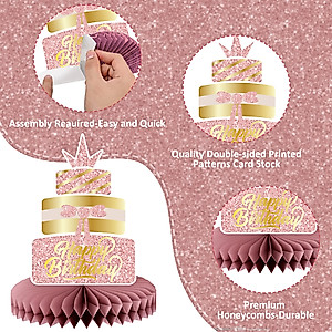 Rose Gold Birthday Decorations Honeycomb Centerpieces for Women -Rose Gold Table Decorations for Birthday Party supplies Favor