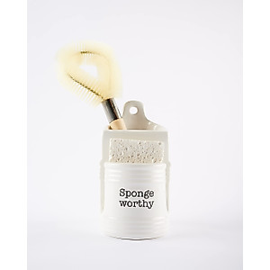 Mud Pie White Ceramic Sponge and Brush Holder Set