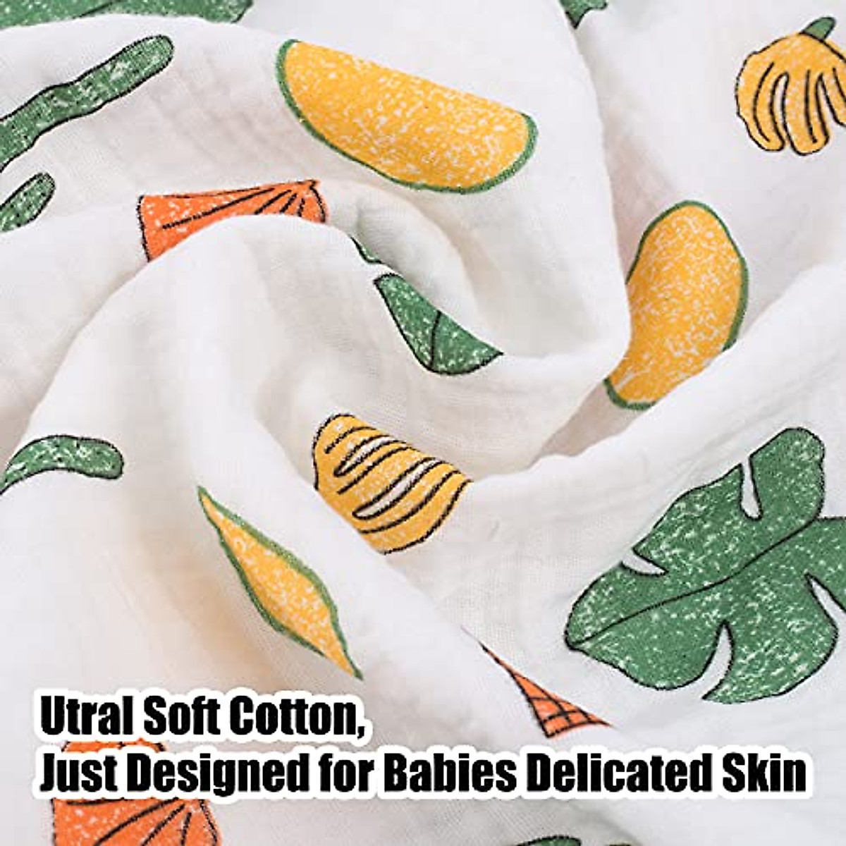 Baby Muslin Swaddle Blanket Neutral Receiving Blanket Super Soft 6 Layers Bath Towels 43 X 43 Inches Dragonfly/Tropical Fruits