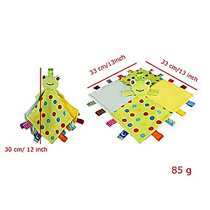 FOMUNI Taggie Baby Security Blanket, Taggy Comforter Blanket for Toddlers, Green Frog Animal Plush Blanket