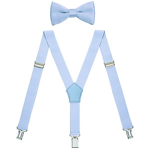 WDSKY Men's Bow Tie and Suspenders Set Y Shape Adjustable Elastic 47 Inches Light Blue