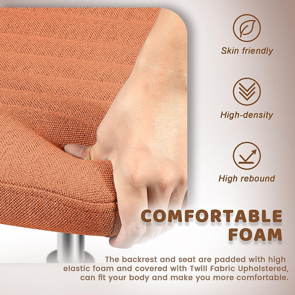 LEMBERI Fabric Padded Desk Chair No Wheels, Armless Wide Swivel Home Office Desk Chair,120° Rocking Mid Back Ergonomic Computer Task Vanity Chair for Office, Home, Make Up,Small Space (Brown)