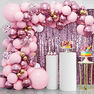 AIBIIN 6x7ft Rose Gold Sequin Backdrop Curtain Valentines Pink Decoration Shimmer Wall Photography Backdrop Glitter Sparkly Sequin Curtain Backdrop Girl Birthday Baby Shower Wedding Bridal Shower Prop
