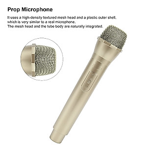 Shanrya Fake Microphone for Singing, Plastic Prop Mic Prop Microphone with 1 X Prop Microphone for Parties(Gold)