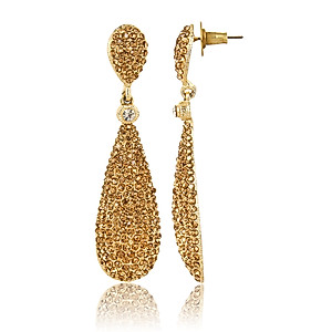 Moonstruck Costume Jewelry Chandelier Champagne Diamond Studded Golden Gold Drop and Dangle Earrings for Women