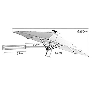 BEdaw Parasols 250cm Wall Mount Garden with Solar Lights - Outdoor Patio Sunshade Umbrella with Tilt Adjustment, Green